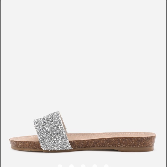 Shoes | Silver Glitter Slide Shoes | Poshmark
